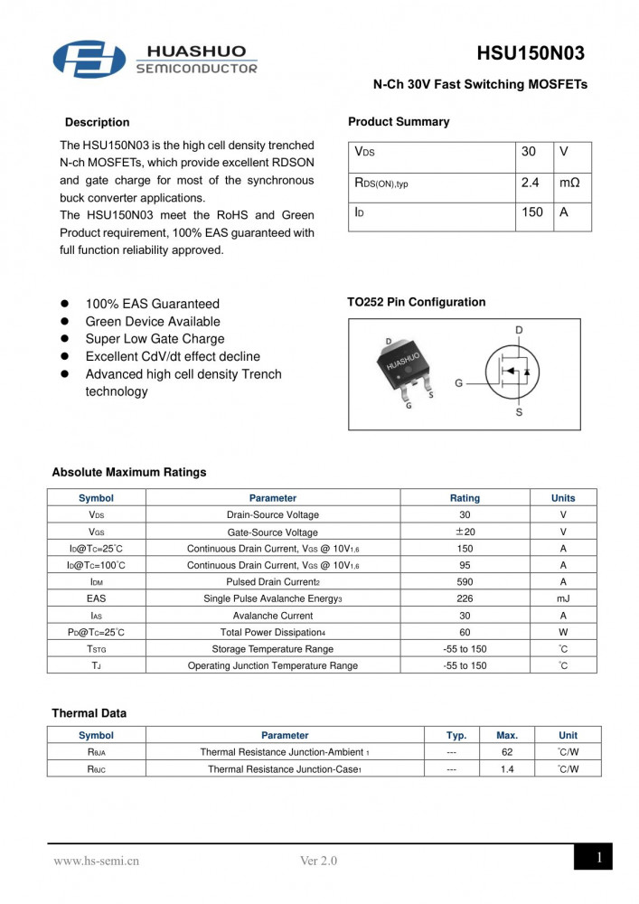 HSU150N03 datasheet page 1
