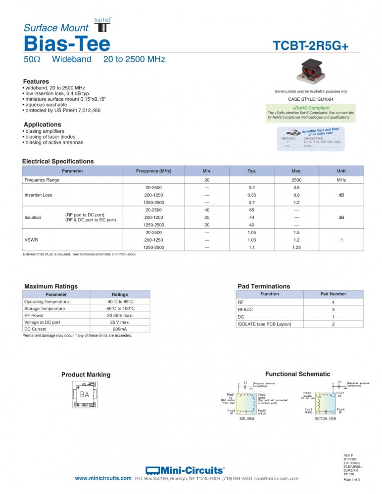 TCBT-2R5G+ datasheet page 1