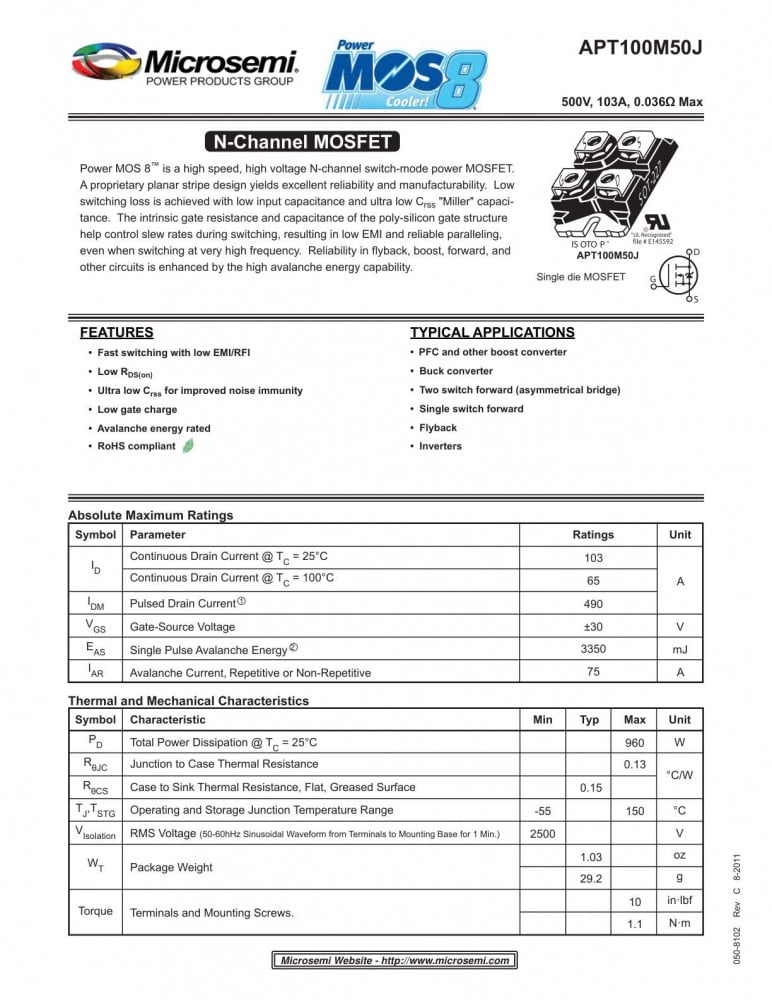 APT5020BVRG datasheet page 1
