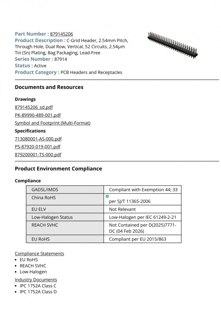 MOLEX 879145206 technical document page 1