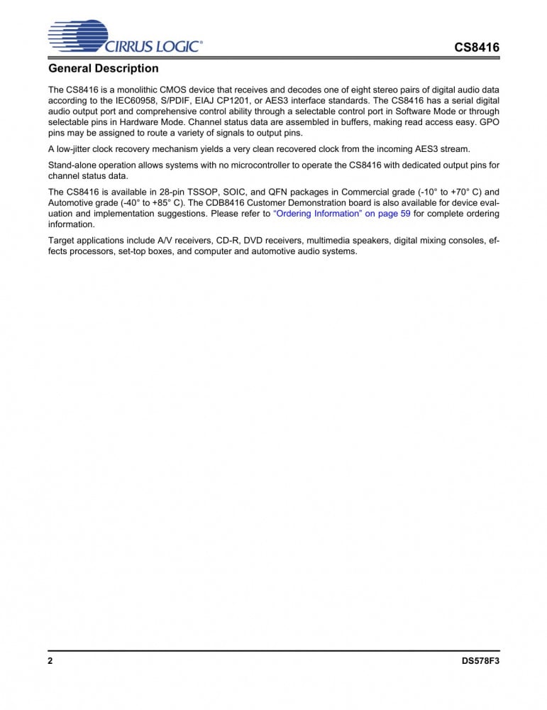 CS8416 datasheet page 2
