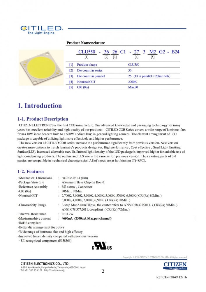 CITIZEN CLU550 datasheet page 2
