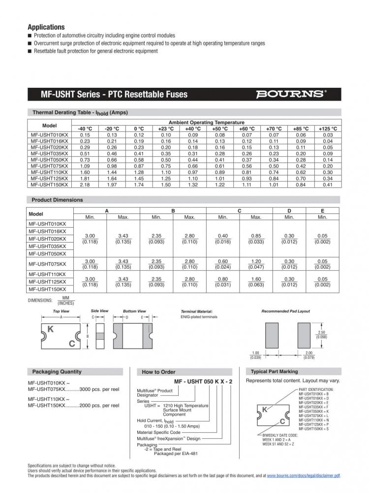 BOURNS MF-USHT Series datasheet page 2