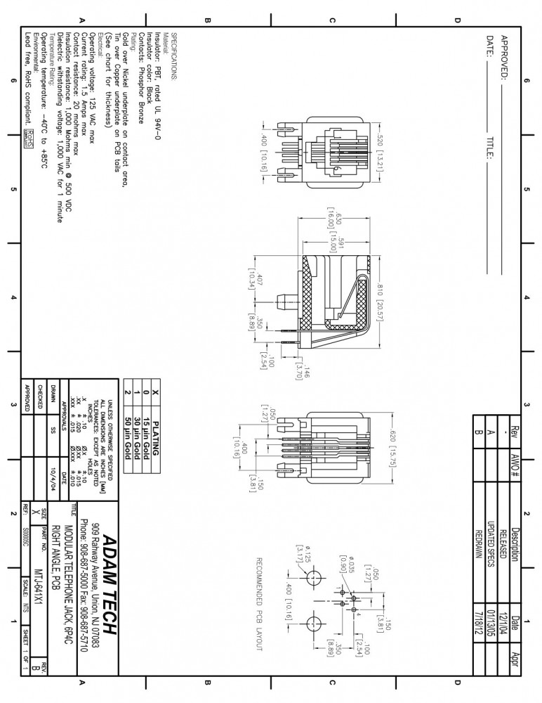 ADAM TECH MTJ-641X1 technical drawing