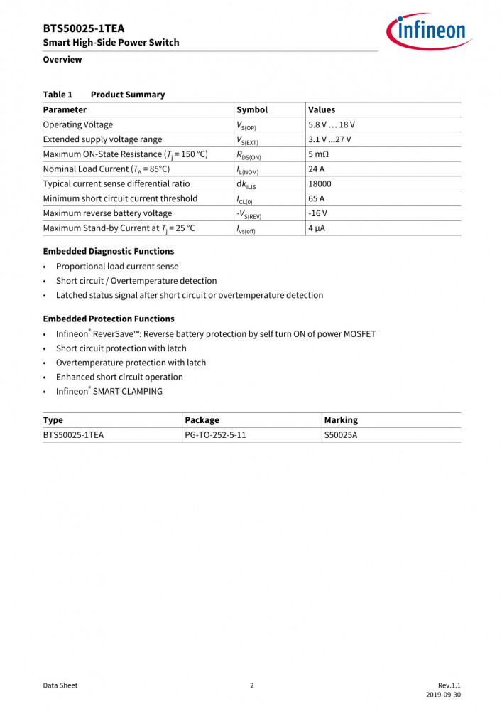 BTS50025-1TEA datasheet page 2