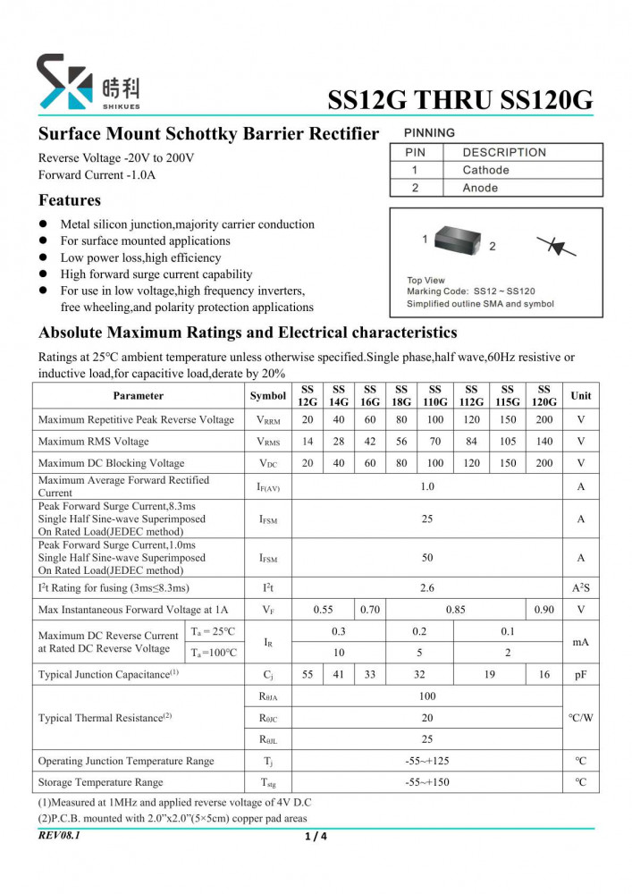 SS14G datasheet page 1