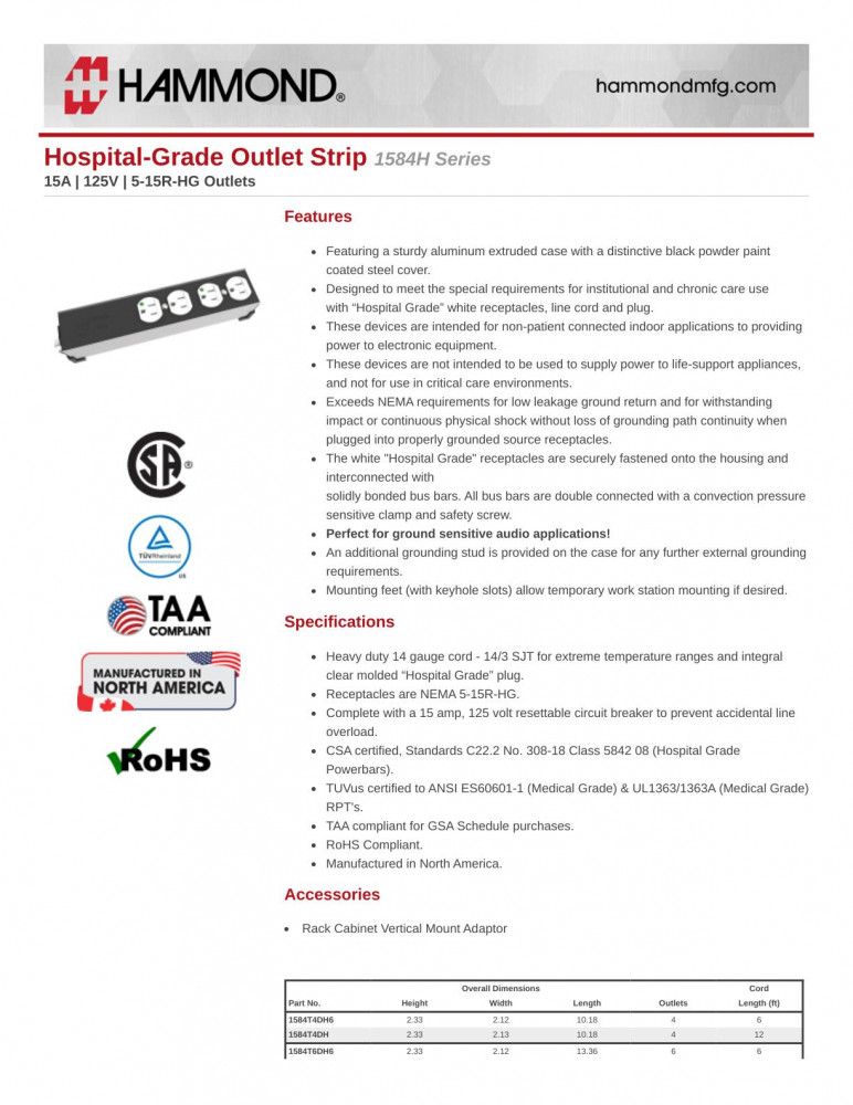1584T4DH product document image, page 1