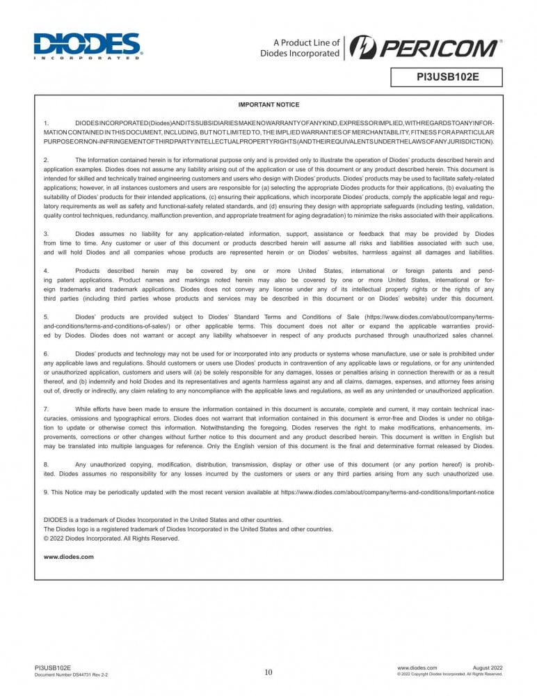 PI3USB102E datasheet page 10