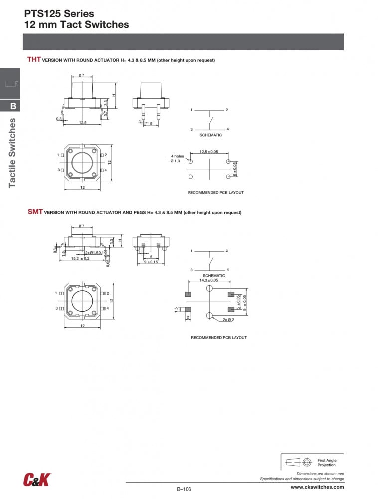 C&K PTS125 Series datasheet page 2