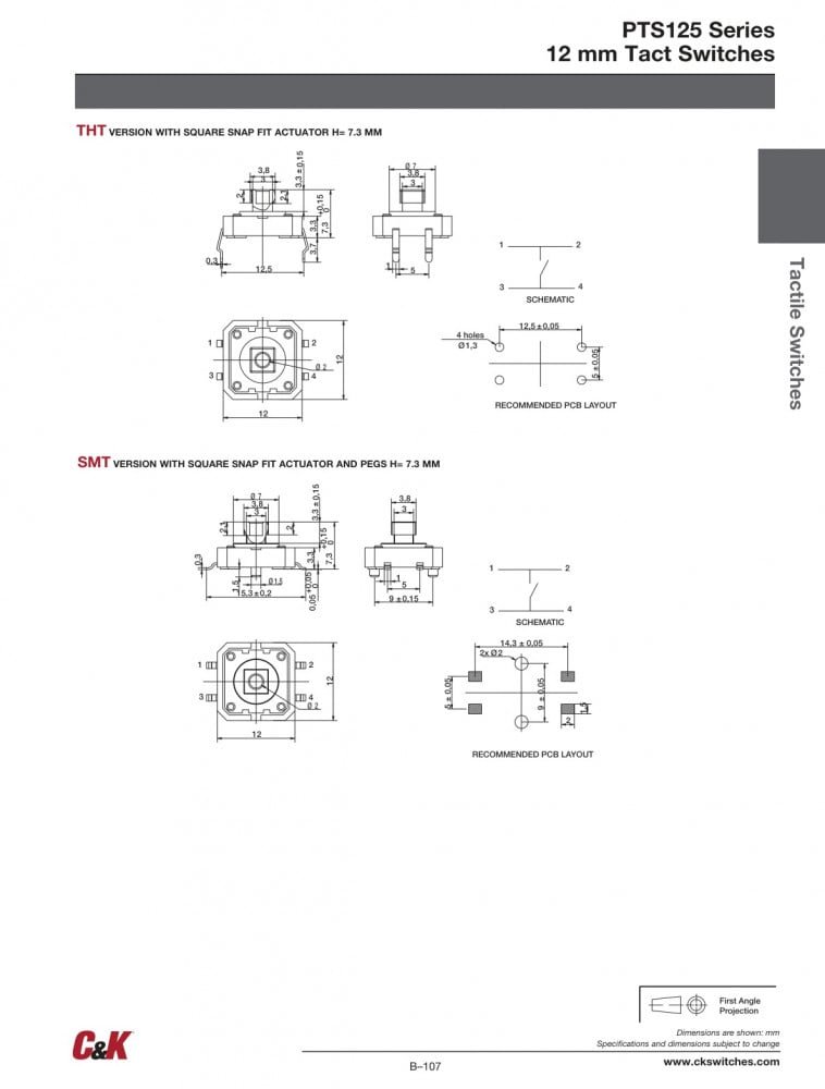 C&K PTS125 Series datasheet page 3