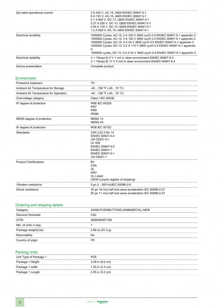 XB4BL41 technical document page 2