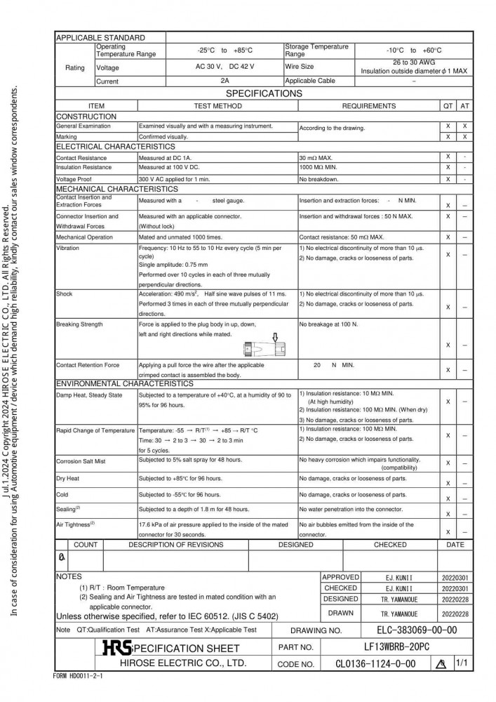 HRS LF13WBRB series specification sheet preview