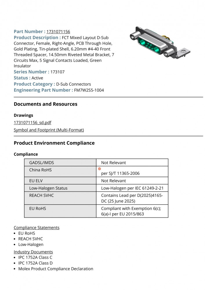 MOLEX 1731071156 drawing, page 1