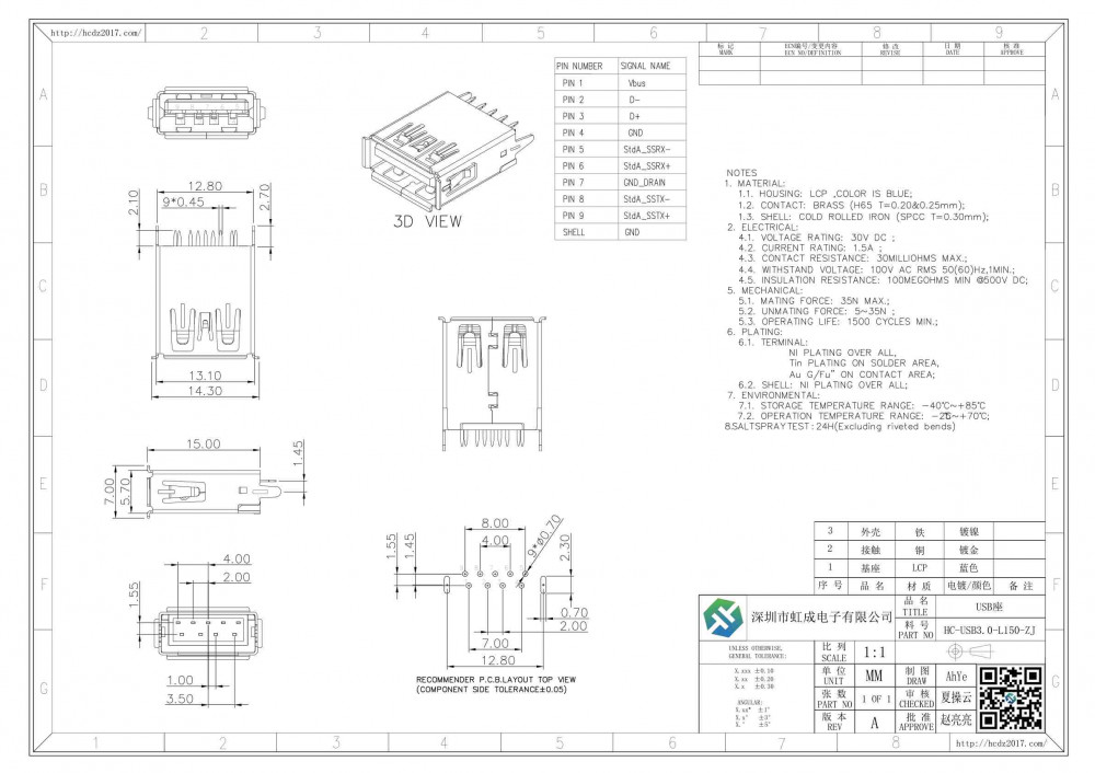 HC-USB3.0-L150-ZJ technical document preview