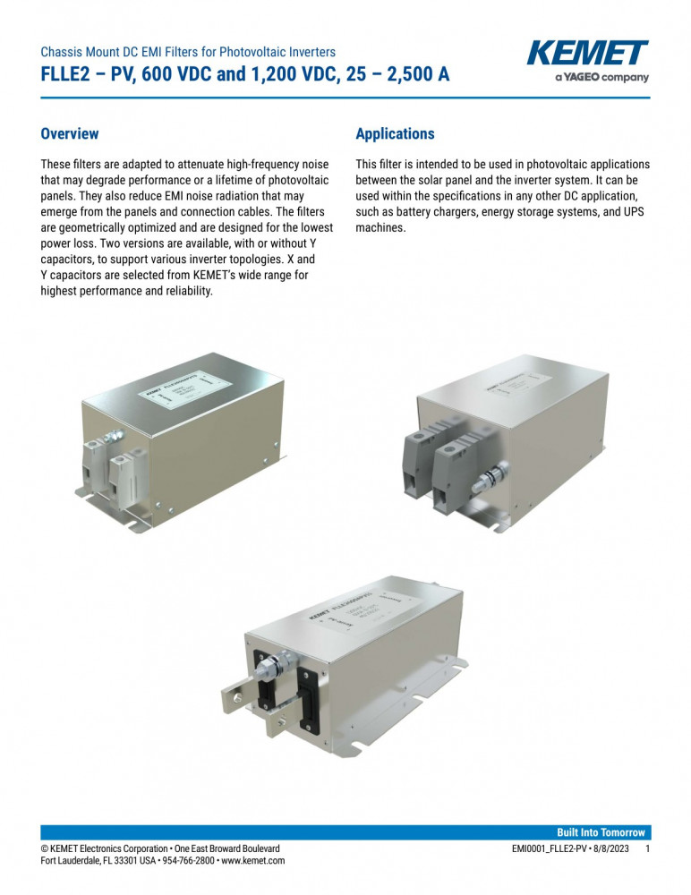 KEMET FLLE2 PV datasheet page 1