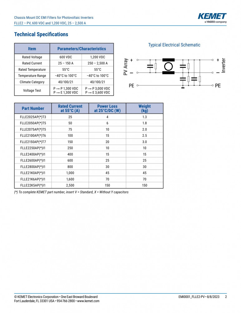 KEMET FLLE2 PV datasheet page 2