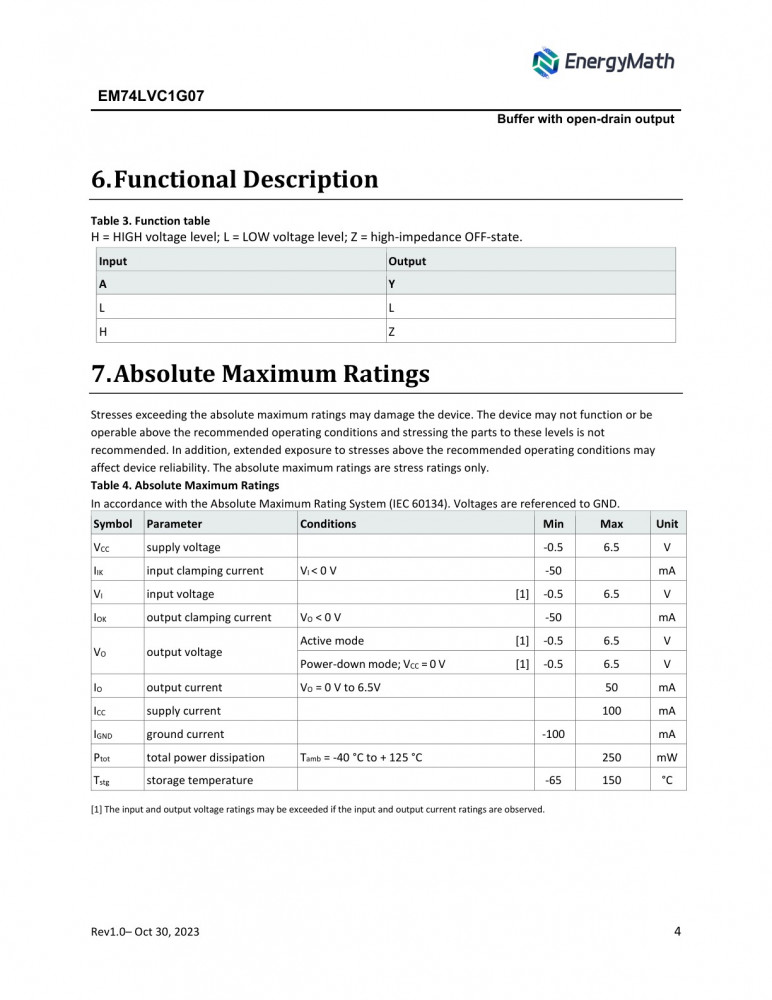 EM74LVC1G07GX datasheet page 4
