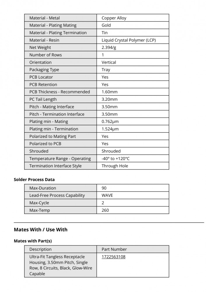 Technical document page 3 for Molex 1722871308