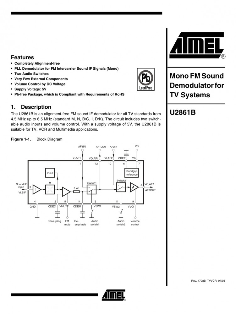 U2861B datasheet page 1