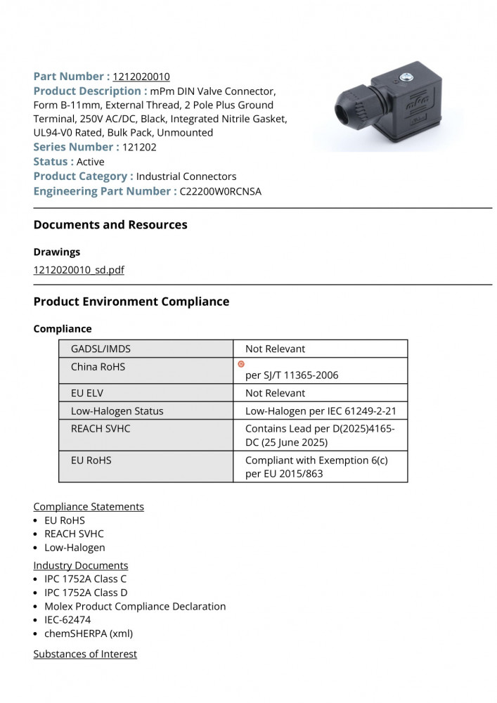 MOLEX C22 series technical document page 1