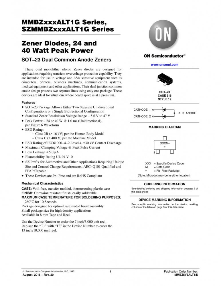 MMBZ47VALT1G datasheet page 1