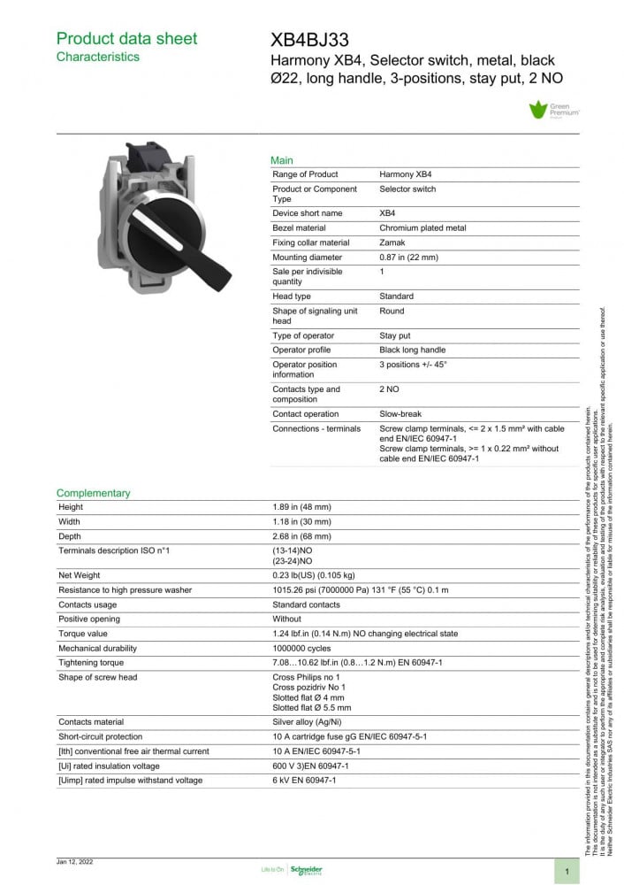 XB4BJ33 technical document page 1