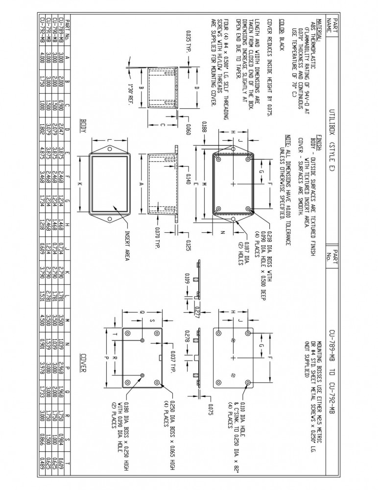 CU-791-MB Utilibox dimensional drawing page