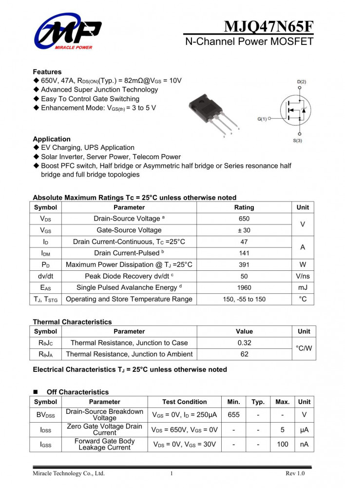 MJQ47N65F datasheet page 1