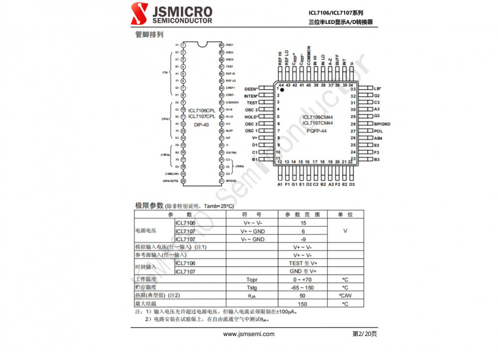 ICL7107CM44 datasheet page 2