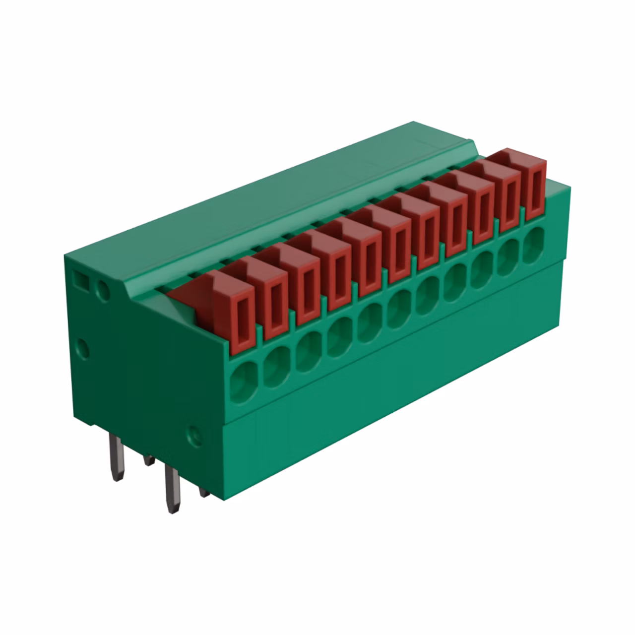 2.54mm Pitch, Eurostyle Fixed-Mount Push-Button Terminal Block, Horizontal, 6A, 26-18 AWG, Green, 11 Circuits for sale