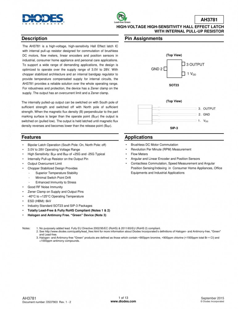 AH3781 datasheet page 1
