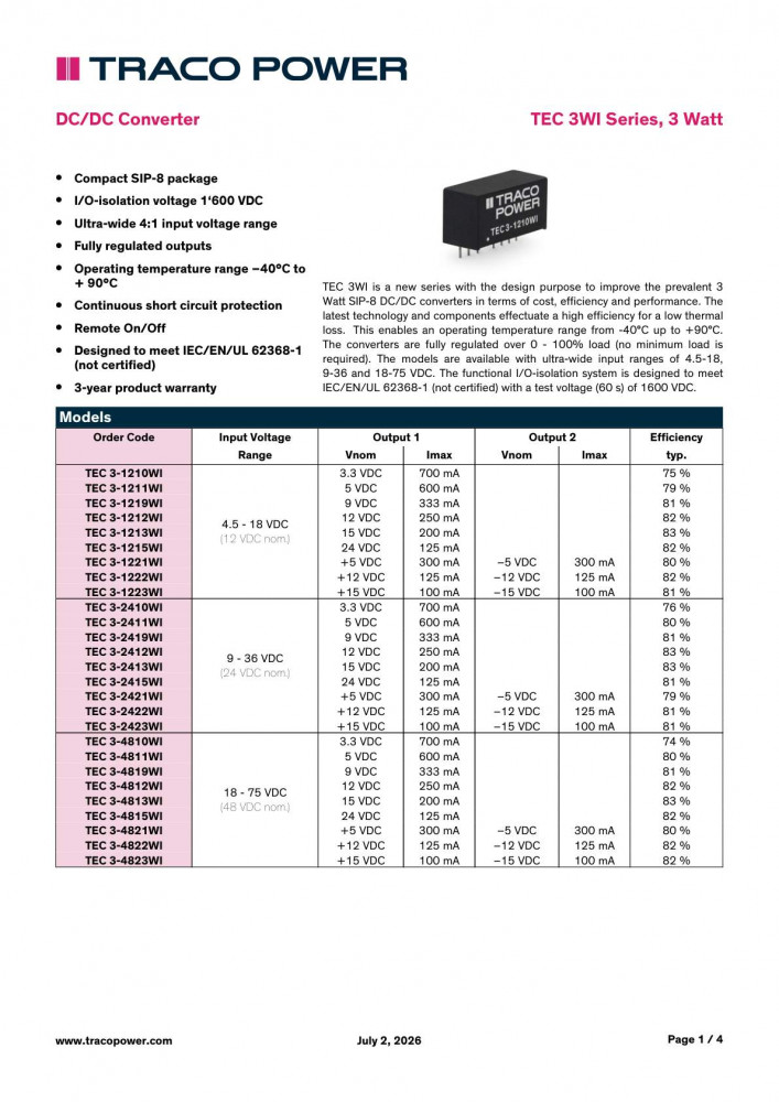 TEC 3-4813WI technical document page 1