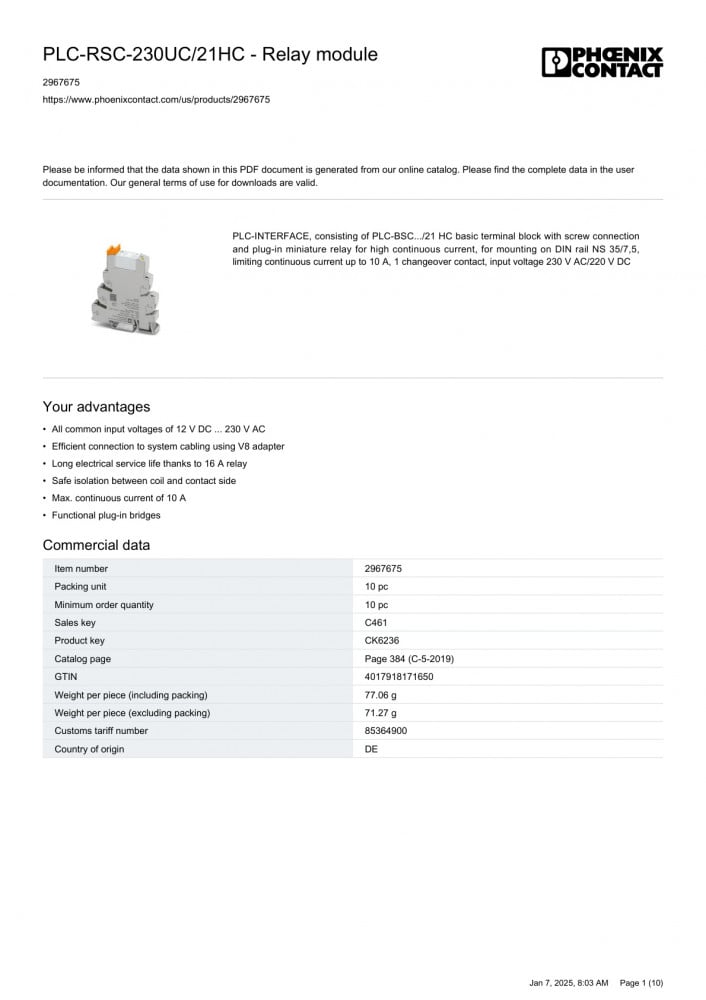 Phoenix Contact 2967675 technical document page 1