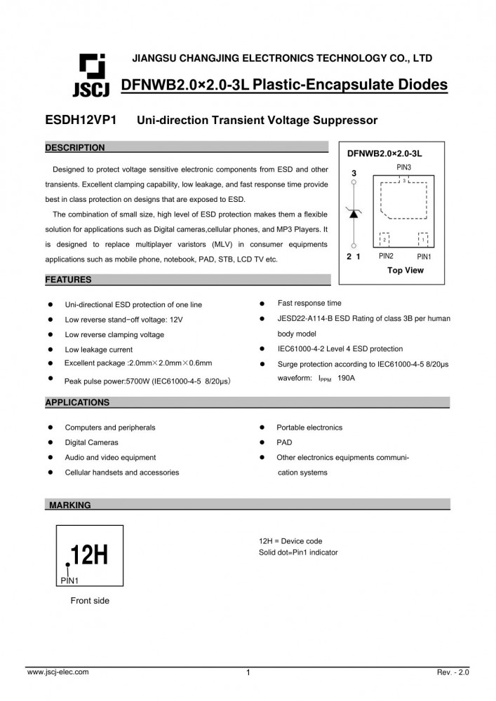 ESDH12VP1 datasheet page 1