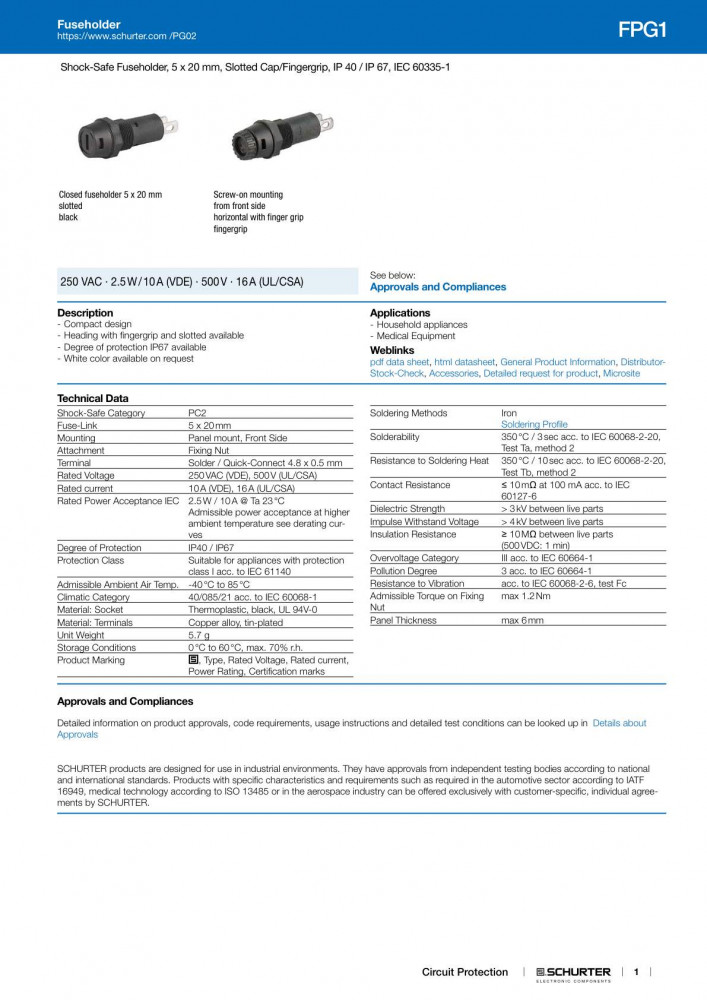 SCHURTER 3101.0110 datasheet page 1