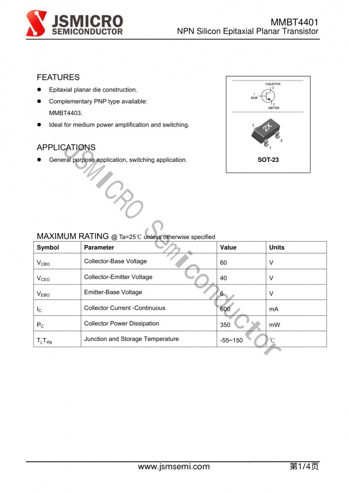 MMBT4401 datasheet page 1