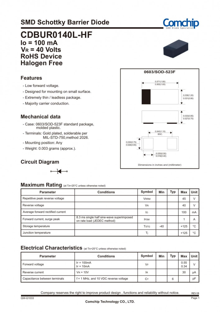 CDBUR0140L-HF datasheet page 1