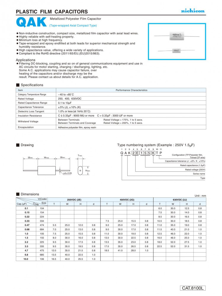 Nichicon QAK2J684KTP technical document page