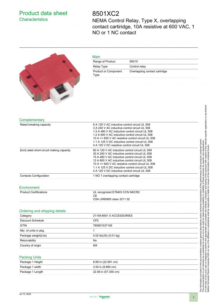 8501XC2 technical document page 1