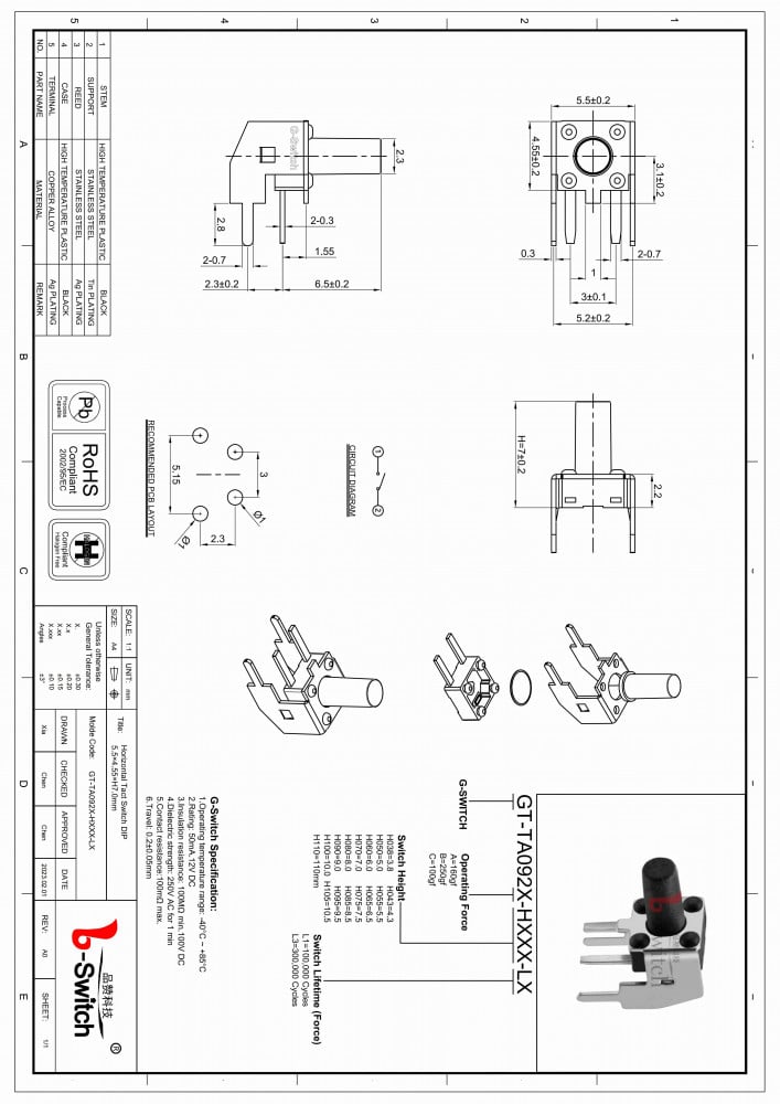 GT-TA092A-H070-L1 technical document preview
