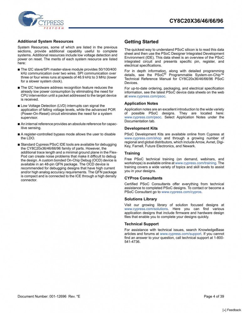 CY8C20566-24PVXI datasheet page 4