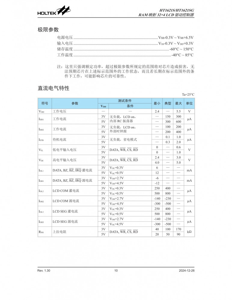 HT1621S datasheet page 10