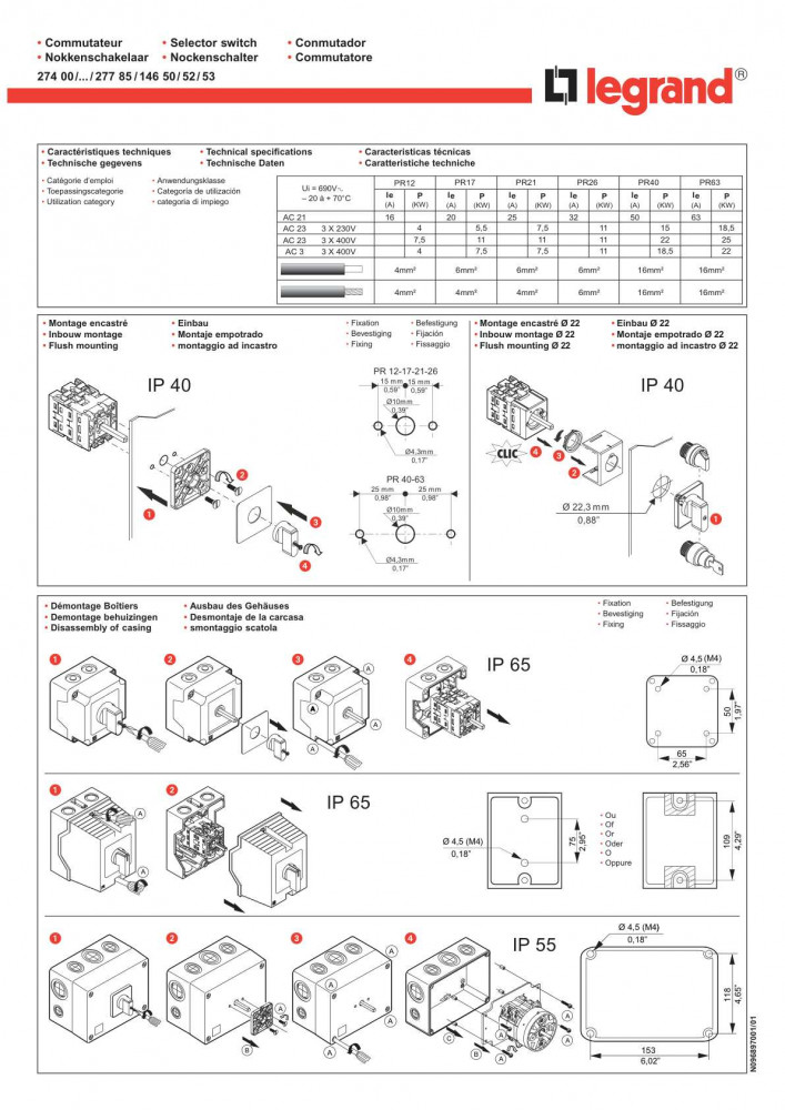 Legrand selector switch technical document page 1