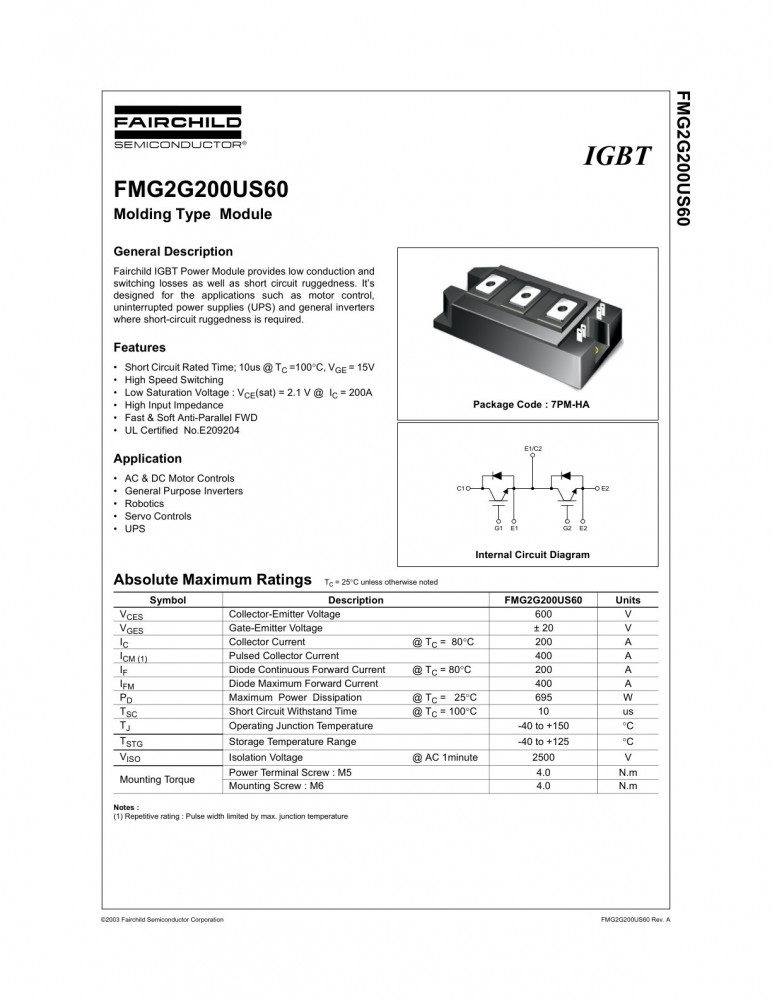 FMG2G200US60 datasheet page 1