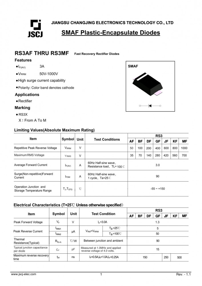 RS3MF datasheet page 1