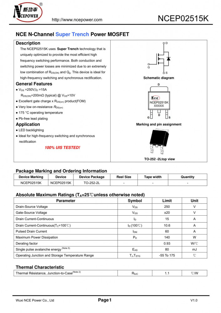 NCEP02515K datasheet page 1