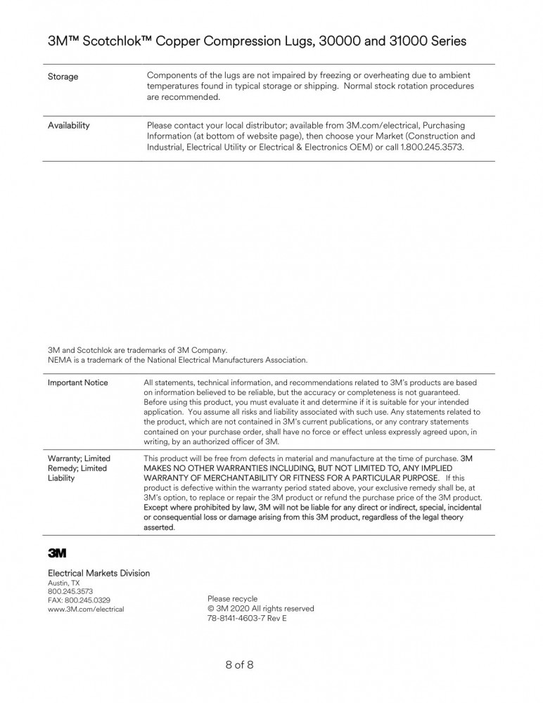 3M Scotchlok copper compression lugs datasheet page 8