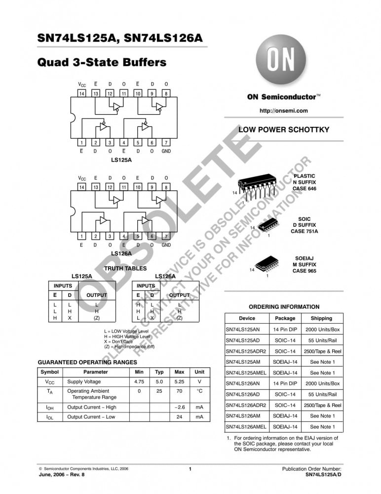 SN74LS125AM datasheet page 1