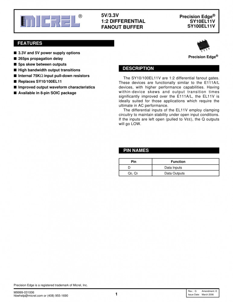 SY10EL11VZC-TR datasheet page 1