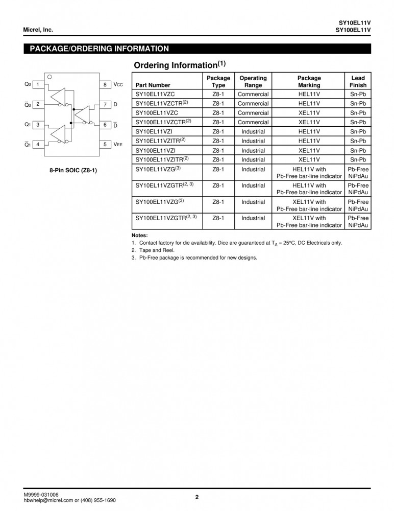 SY10EL11VZC-TR datasheet page 2